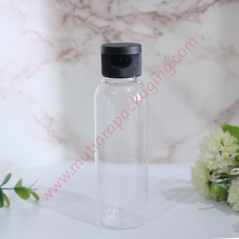 jual botol kosmetik fliptop 100ml natural tutup hitam murah berkualitas