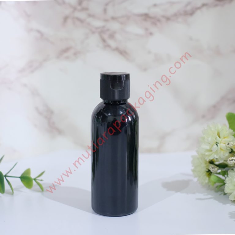 jual botol kosmetik botol fliptop 60ml hitam tutup hitam murah berkualitas