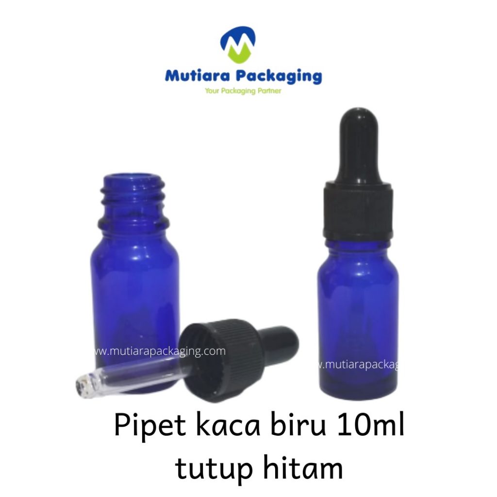 jual botol kosmetik pipet kaca biru 10ml tutup putih murah berkualitas